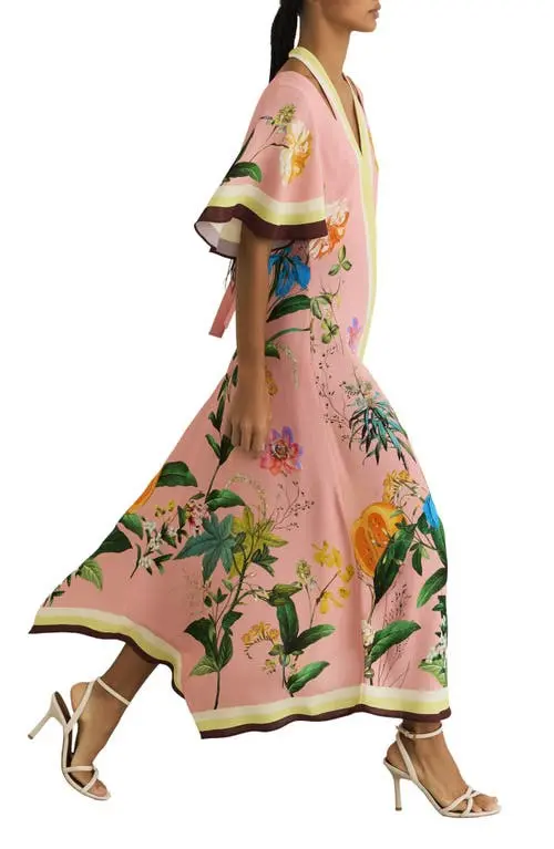 REISS Flossy Floral Print Midi Dress