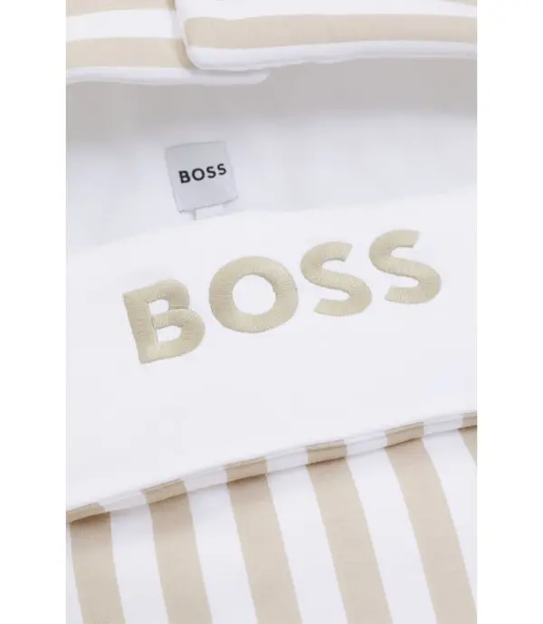 BOSS Striped Cotton Baby Nest With Embroidered Logo - Beige