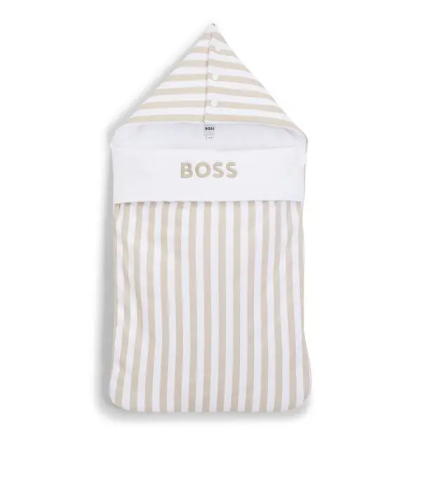 BOSS Striped Cotton Baby Nest With Embroidered Logo - Beige