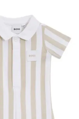 BOSS Baby Romper In Striped Cotton With Polo Collar
