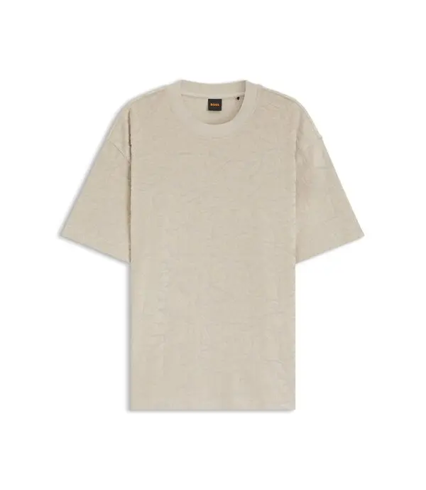 BOSS Floral-jacquard T-shirt In A Cotton Blend - Light Grey