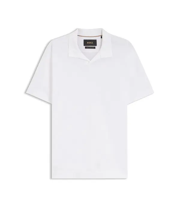 BOSS Cotton-linen Polo Shirt With Johnny Collar - White