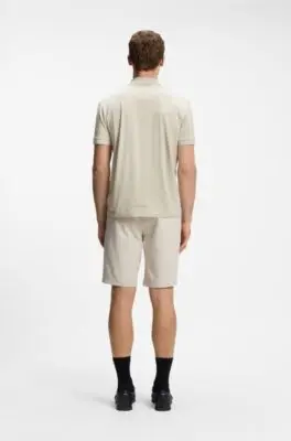 BOSS Zipper-neck Polo Shirt In Cotton-blend Jersey - Light Beige
