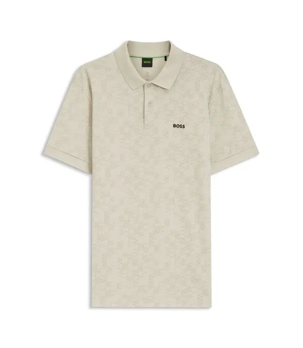 BOSS Cotton-piqué Polo Shirt With All-over Print - Light Beige