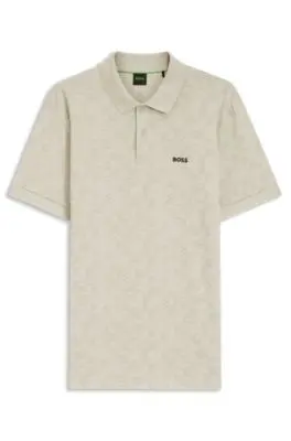 BOSS Cotton-piqué Polo Shirt With All-over Print - Light Beige