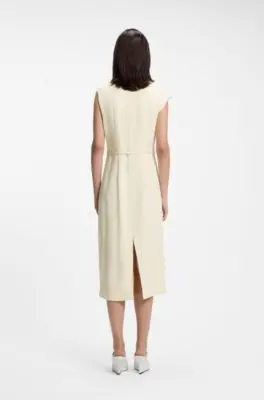 BOSS Midi Dress With Gathered Shoulder Detail And Pin Embellishment - Light Beige