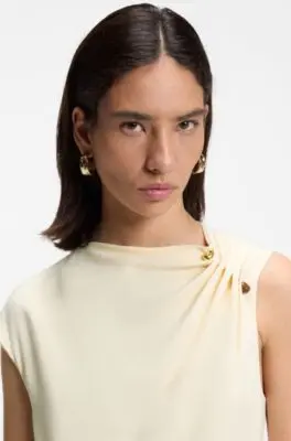 BOSS Midi Dress With Gathered Shoulder Detail And Pin Embellishment - Light Beige