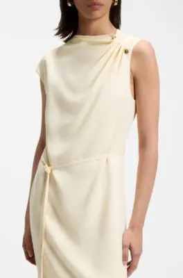 BOSS Midi Dress With Gathered Shoulder Detail And Pin Embellishment - Light Beige