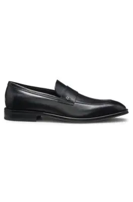 BOSS Leather Loafers With Double B Monogram Detail - Black