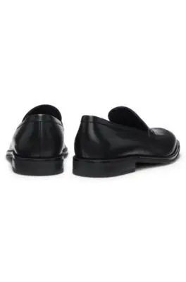 BOSS Leather Loafers With Double B Monogram Detail - Black