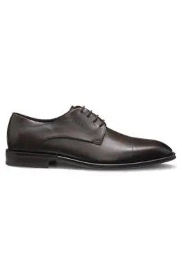 BOSS Italian-made Leather Derby Shoes With Cap Toe