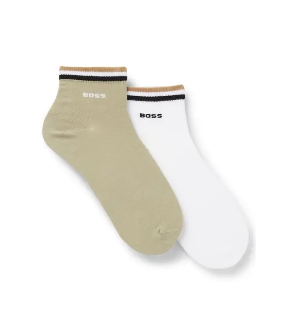 BOSS Two-pack Of Short Socks With Signature-stripe Cuffs - Green