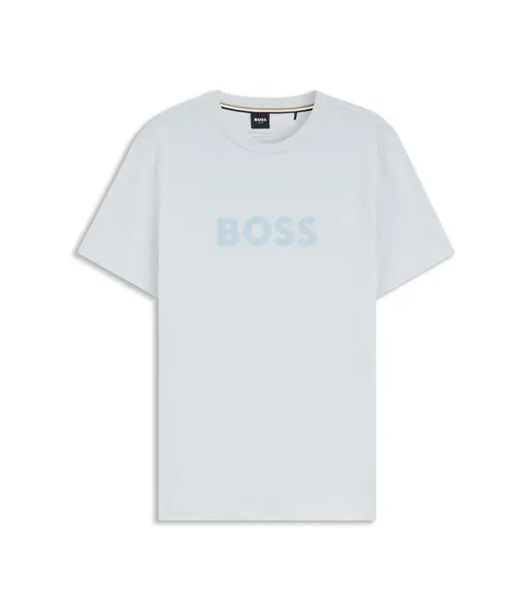 BOSS Cotton Jersey T-shirt With Logo Print - Light Blue