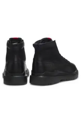Hugo Leather And Textured Panel Lace-up Boots