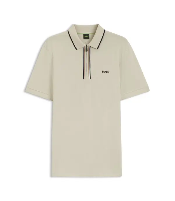 BOSS Active Slim-fit Polo Shirt In Moisture-wicking Stretch Cotton - Light Beige