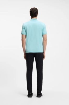 BOSS Active Slim-fit Polo Shirt In Moisture-wicking Stretch Cotton - Light Blue