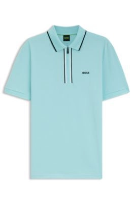 BOSS Active Slim-fit Polo Shirt In Moisture-wicking Stretch Cotton - Light Blue