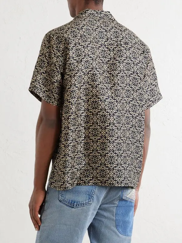 KARTIK RESEARCH Camp-collar Printed Silk Shirt - Black