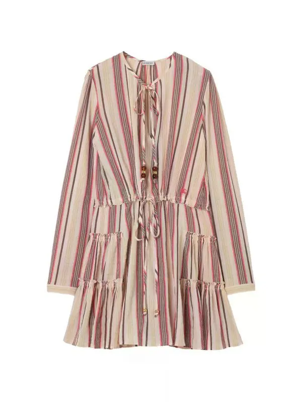 Burberry Striped Cotton Voile Mini Dress With Ruffled Skirt - Neutrals