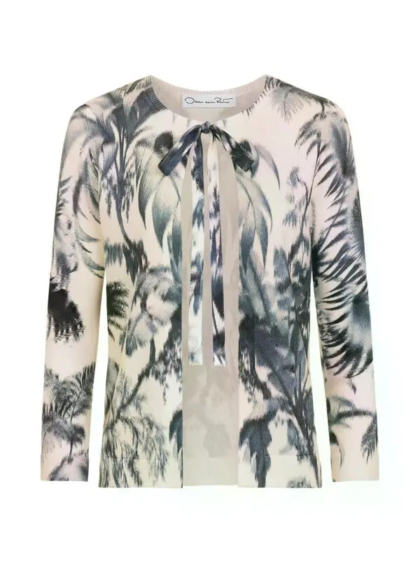 Oscar De La Renta Chiné Palm Leaves Cardigan - Neutrals