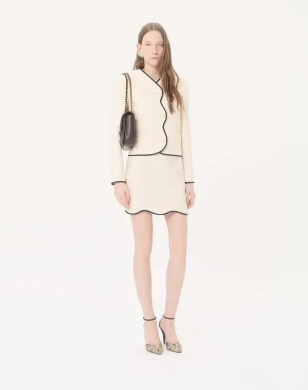 Valentino Garavani Crepe Couture Mini Skirt With Scalloped Hem - Vanilla/black