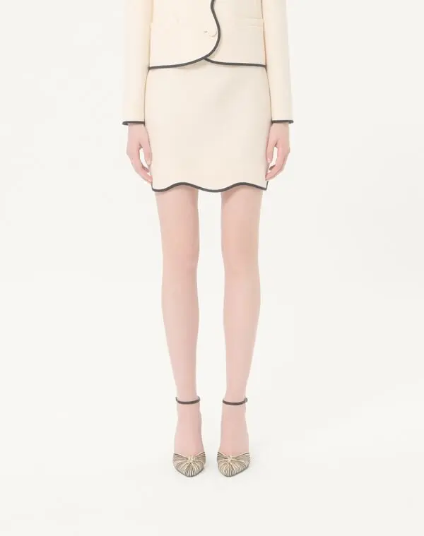 Valentino Garavani Crepe Couture Mini Skirt With Scalloped Hem - Vanilla/black