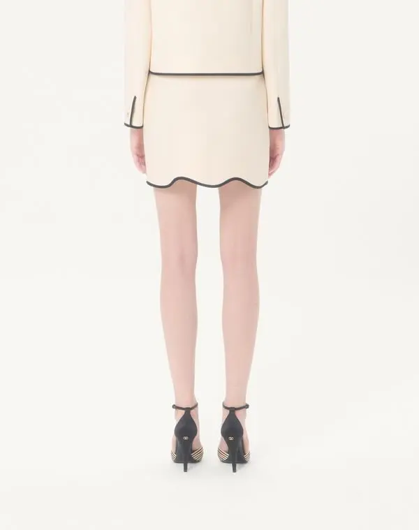 Valentino Garavani Crepe Couture Mini Skirt With Scalloped Hem - Vanilla/black