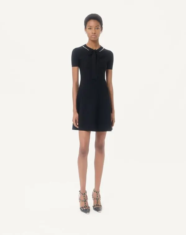 Valentino Garavani Embroidered Knit Dress With Rhinestone Necklace