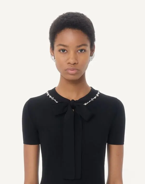 Valentino Garavani Embroidered Knit Dress With Rhinestone Necklace