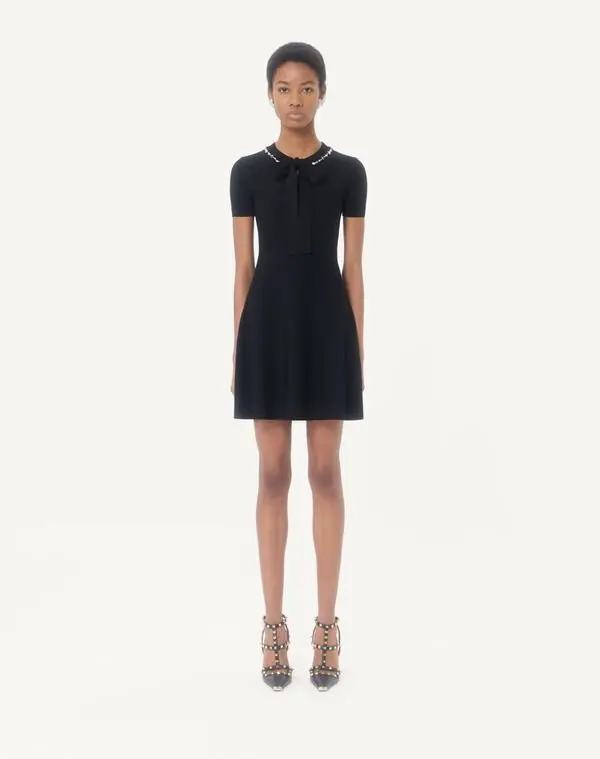 Valentino Garavani Embroidered Knit Dress With Rhinestone Necklace
