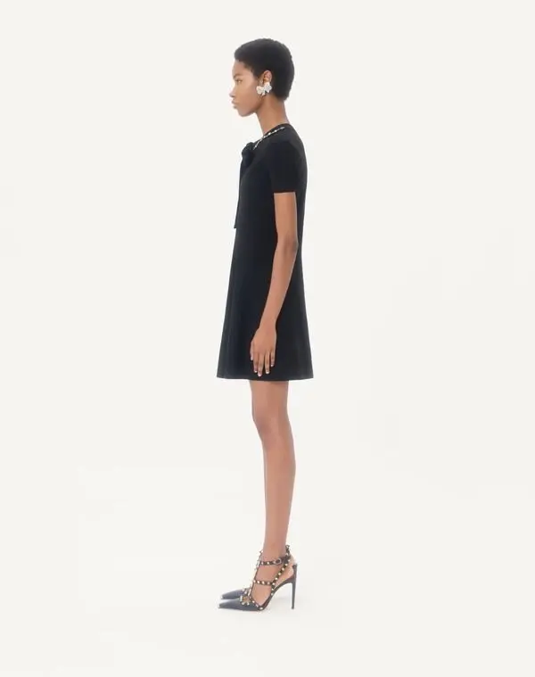 Valentino Garavani Embroidered Knit Dress With Rhinestone Necklace