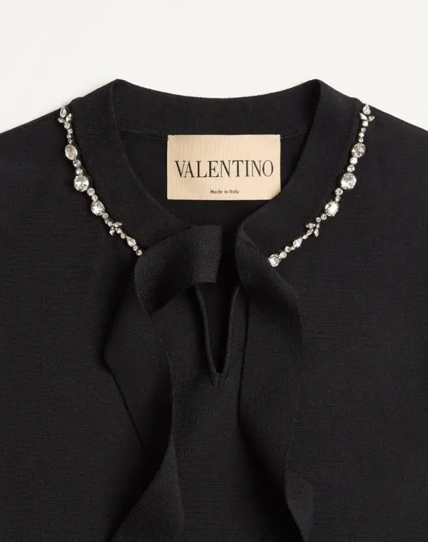 Valentino Garavani Embroidered Knit Dress With Rhinestone Necklace