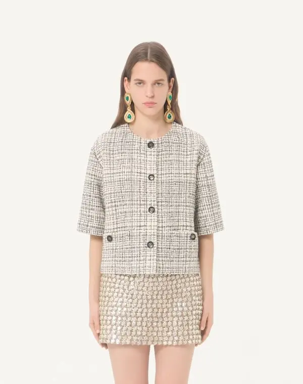 Valentino Garavani Square Tweed Jacket - Vanilla/black