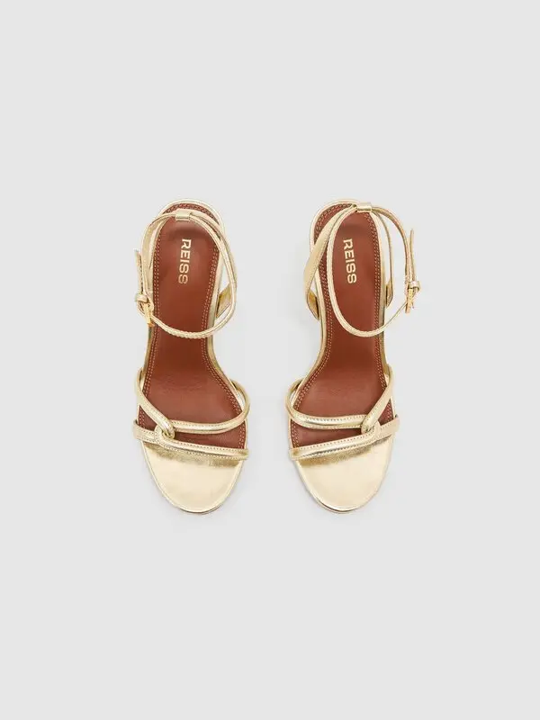 REISS Leather Link-strap Stiletto Sandals - Gold