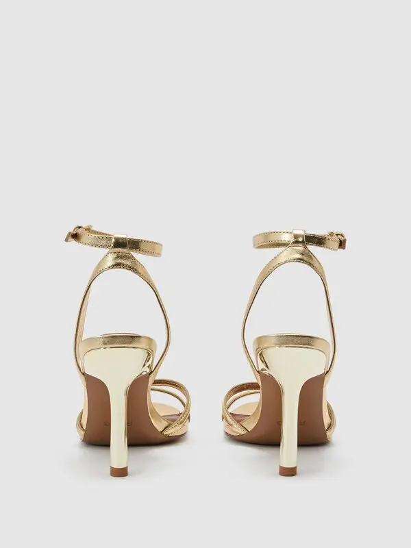 REISS Leather Link-strap Stiletto Sandals - Gold