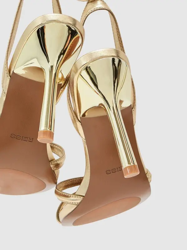 REISS Leather Link-strap Stiletto Sandals - Gold