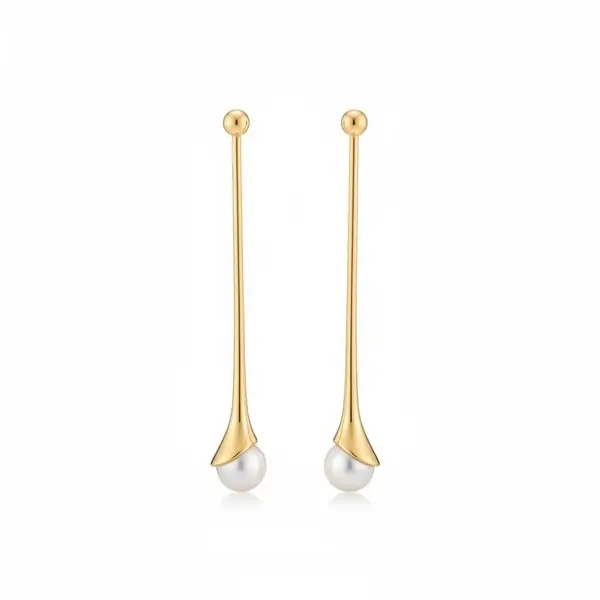 ANGEL BAROCCO Bar Drop Earrings With Pearl Accent - Gold