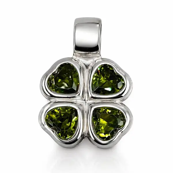 THE LILA LOBSTER Silver Clover Charm With Zirconia - Silver/green