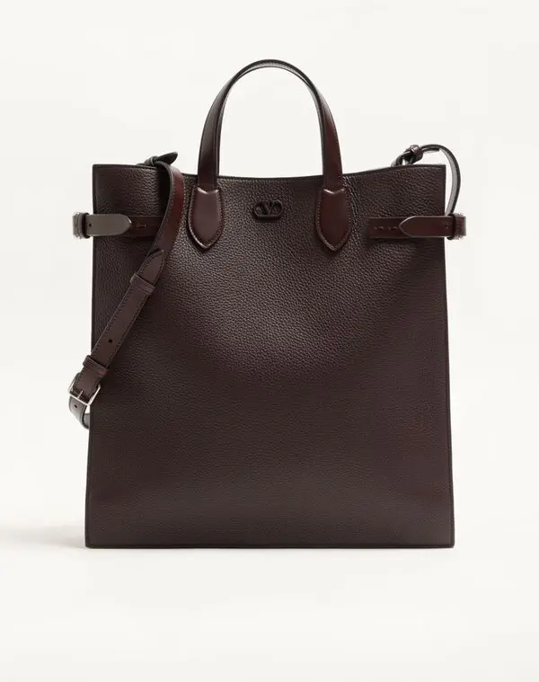 Valentino Garavani Grained Leather Tote Bag - Dark Brown