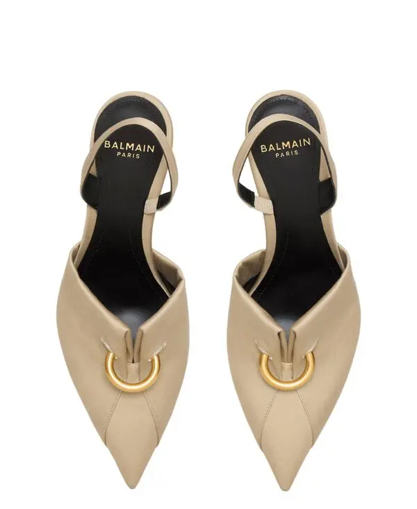 Balmain Cotton Gabardine Slingbacks With Piercing Detail