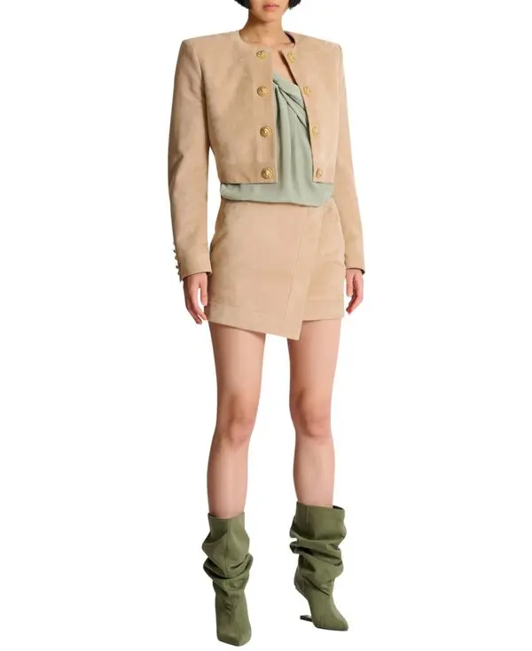 Balmain Suede Wrap Mini Skirt