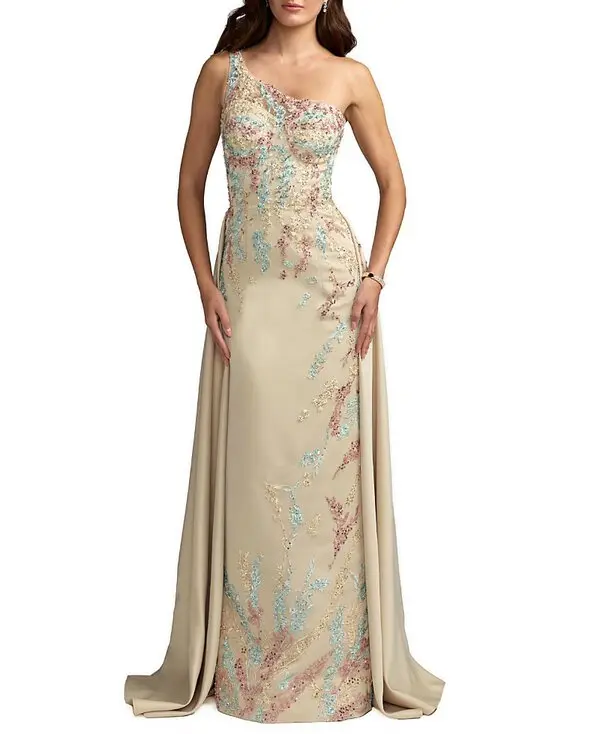 Mac Duggal One-shoulder Gown With Embellished Bodice And Overskirt