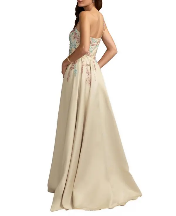 Mac Duggal One-shoulder Gown With Embellished Bodice And Overskirt