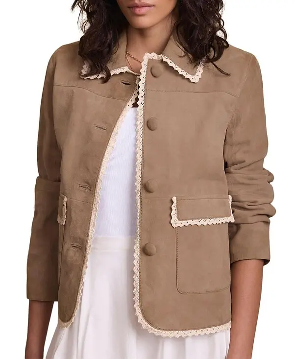 Mint Velvet Suede Crochet Trim Jacket