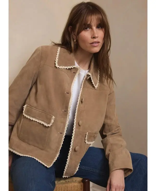 Mint Velvet Suede Crochet Trim Jacket