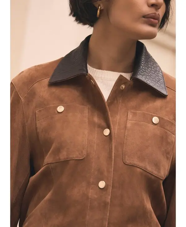 Mint Velvet Suede Barn Jacket With Contrast Collar