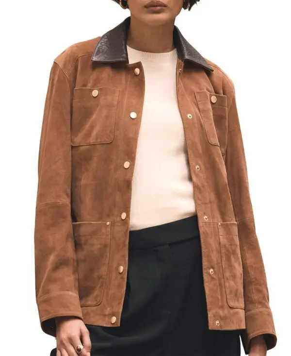Mint Velvet Suede Barn Jacket With Contrast Collar