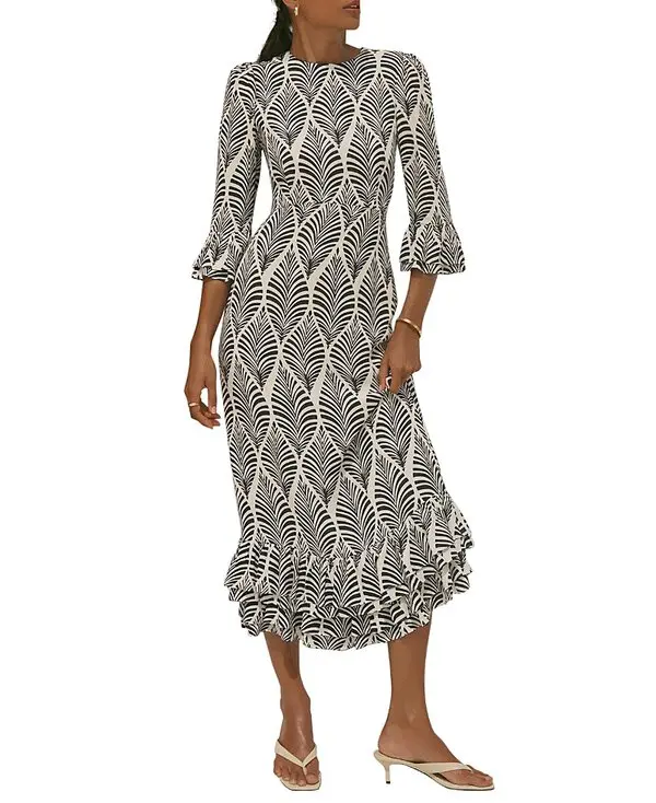 Mint Velvet Printed Ruffle Detail Midi Dress