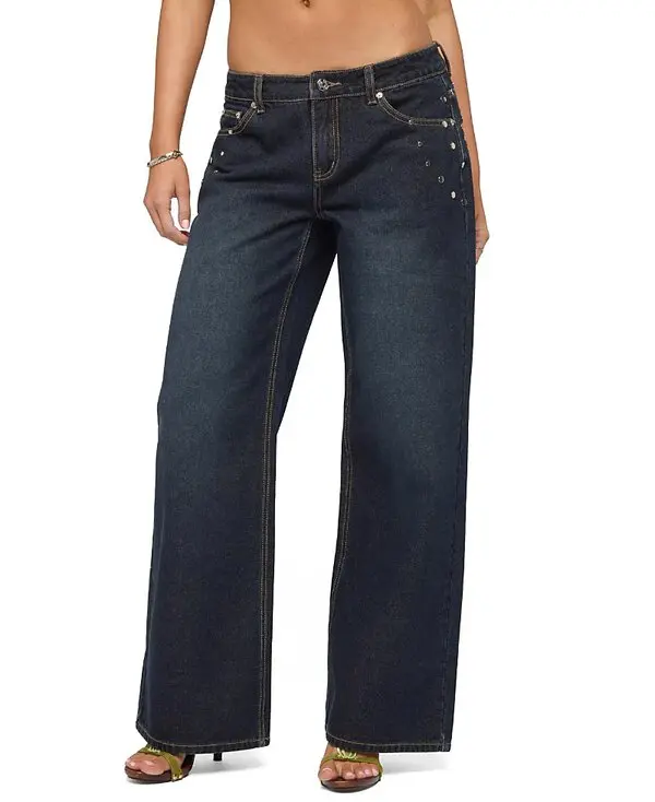 EDIKTED Spiral Studded Low Rise Baggy Jeans