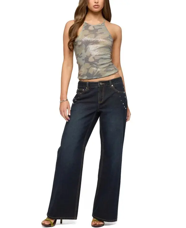 EDIKTED Spiral Studded Low Rise Baggy Jeans